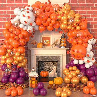 Orange Gold Burgundy Fall Balloon Kit with Maple Leaves for ...