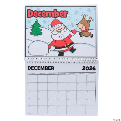 9" x 6 3/4" Color Your Own 2026 Cardstock Calendar with Spiral Binding