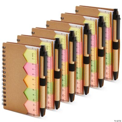 6 Pack Small Notepad With Pen and Colored Sticky Index Tabs, Kraft ...