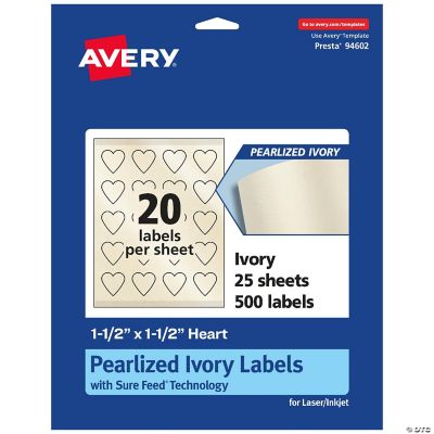Avery Pearlized Ivory Heart Labels, 1.5" x 1.5", 500ct