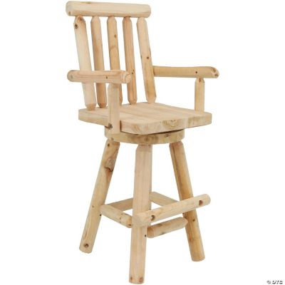 Sunnydaze Unfinished Fir Wood Log Cabin Style Rustic Swivel Bar Stool ...