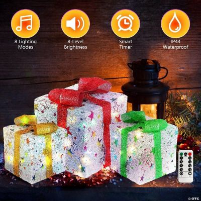 Set of 3 Christmas Lighted Gift Boxes Xmas Present Ornament 50 LED ...