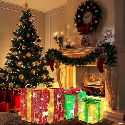 Set of 3 Christmas Lighted Gift Boxes Xmas Present Ornament 50 LED ...