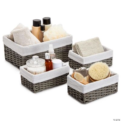 4 Pack Rectangular Wicker Storage Baskets with Liners - Small ...