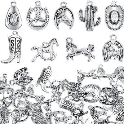 100pcs Western Cowboy Charms, 10 Styles Antique Silver Pendants