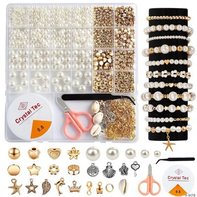 1200Pcs Pearl Beads Bracelet Kit, Jewelry Making Kit with Charms & String