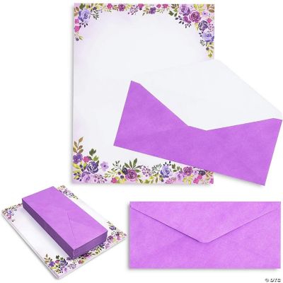48 Pack Purple Watercolor Floral Stationery Paper and Envelopes Set, 8. ...