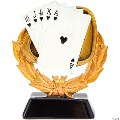 Poker Playing Cards Trophy (5 in, Gold, Resin)