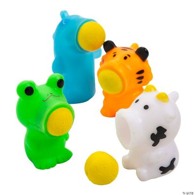 1 3/4" x 2 1/4" Mini Bright Color Animal Ball Popper Toys - 12 Pc ...