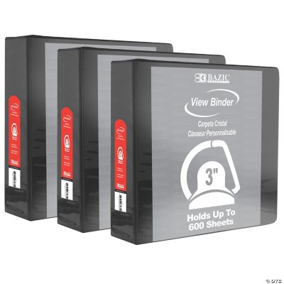 BAZIC Products Slant D Ring View Binder with 2 Pockets, 3", Black, Pack ...