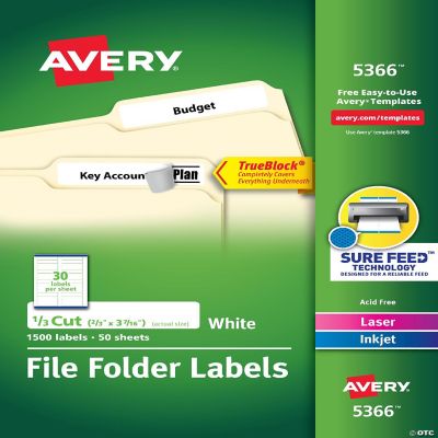 Avery TrueBlock File Folder Labels, 2/3" x 3-7/16", 1,500 Printable ...