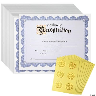 48 Sheets Blue Certificate of Recognition Award Paper w/ Gold Foil ...