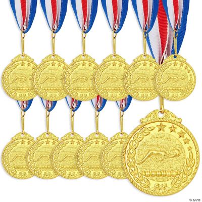 12 Pack Swimming Medals with Ribbons for All Ages, Gold Medals for ...