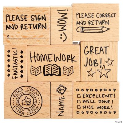 9 Piece Set of Wooden Teacher Stamps for Classroom, Grading, Homework ...