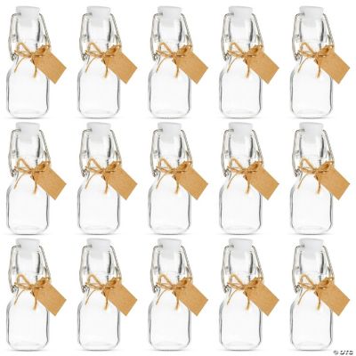 15 Pack Small Swing Top Glass Bottles with Lids, 2 oz/ 60 ml with Tags ...