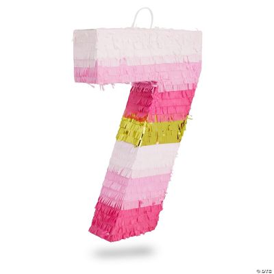 Small Pink and Gold Foil Number 7 Pinata for Kids 7th Birthday Party ...