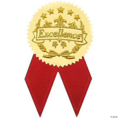 Award Stickers - 48 Gold Certificate Seals with 48 Red Ribbon Shaped ...