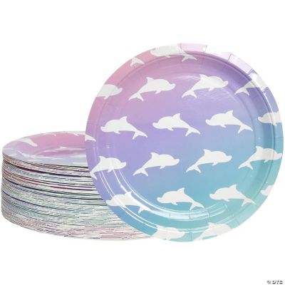 80-Count Dolphin Disposable Paper Plates 9" Purple Kids Birthdays Party ...