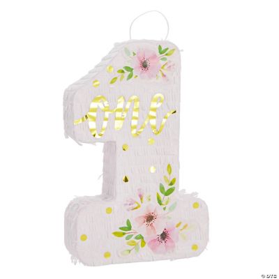 Pink Floral Number 1 Pinata for Girl's 1st Birthday Party Decorations ...