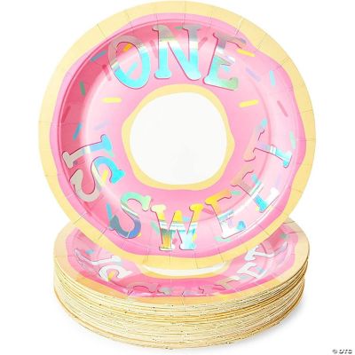 48 Pack Holographic Disposable Paper Plates for Donut Birthday Party 9 In