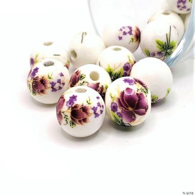 20 Pcs Purple Flower Ceramic Beads