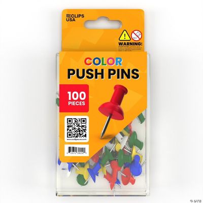 E-Clips USA Color Push Pins - Plastic Head, 100-count | Oriental Trading