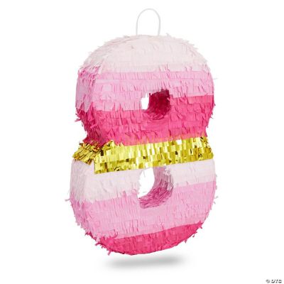 Number 8 Pinata for Girls' 8th Birthday Party, Gold & Pink, 11.35x16.5"
