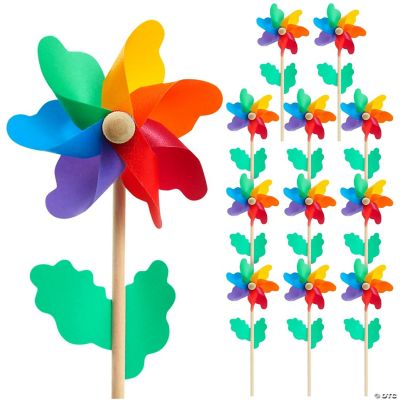 12-Pack Rainbow Flower Pinwheels for Yard and Garden - Wind Spinners ...