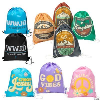 Religious Teen Nonwoven Drawstring Bags Assortment - 36 Pc.
