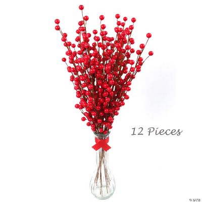 Set of 48: 17" Artificial Red Holly Berry Stems - 35 Lifelike Berries ...