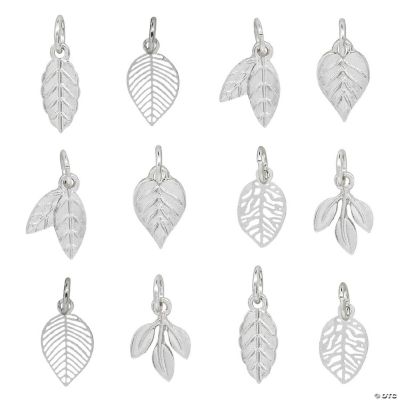 Silver Leaves Charm Mix Set - 12-Piece Assorted Charms for Crafts