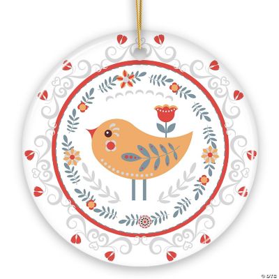 Scandinavian Yellow Bird Christmas Ornament, Ethnic Floral Pattern ...