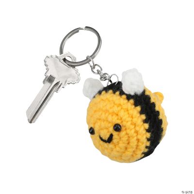 2 1/4" x 4 1/2" Bright Yellow & Black Crochet-Style Bee Keychains - 6 ...
