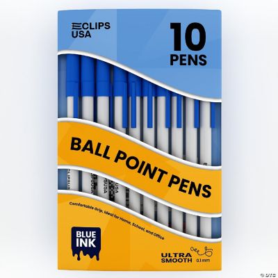 E-Clips USA Ballpoint Stick Pens - 10-Count, Blue Ink, Removable Cap ...