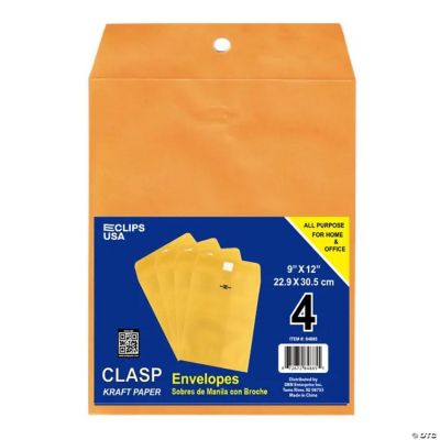 E-Clips USA Kraft Clasp Envelopes - 9 X 12 Inches, 4-count | Oriental ...