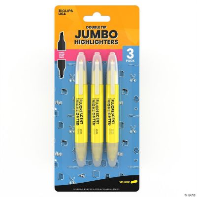 E-Clips USA Jumbo Fluorescent Highlighter Pen - Double-Tip, Yellow, 3 ...