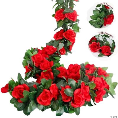 Garland Wall Silk Artificial Hanging Rose Red Flowers Vine Wedding ...