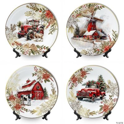 Farmhouse Christmas Set of 4 Plates with Real Gold Elements, Holiday ...