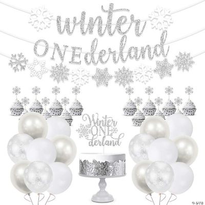 53 pcs Winter Onederland Decorations Kit, Silver Glitter Banner ...