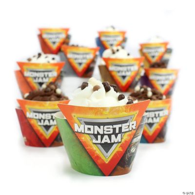 7" x 3" Monster Jam™ Party Cardstock Cup Cake Wrappers - 12 Pc.