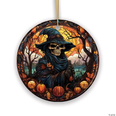 Bewitching Skeletal Sorcery Stained Glass Style Ceramic Ornament ...