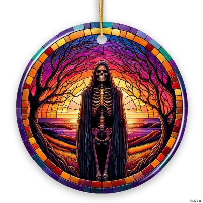 Bony Fright Halloween Skeleton Decor Stained Glass Style Ceramic ...