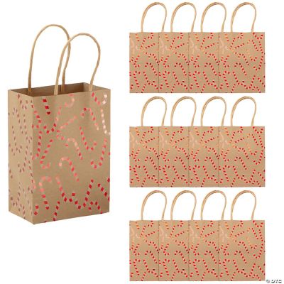 5" x 7" Small Brown Candy Cane Kraft Foil Paper Gift Bags – 12 Pc ...
