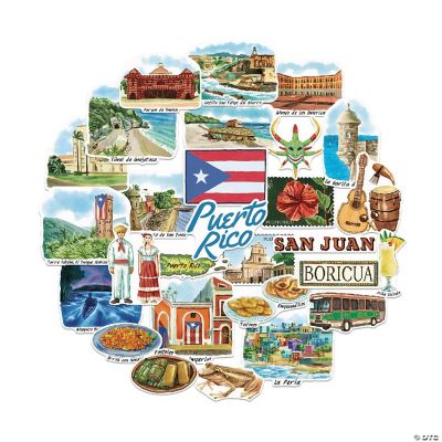 Navy Peony Tropical Puerto Rico Travel Stickers (28pcs) | Oriental Trading