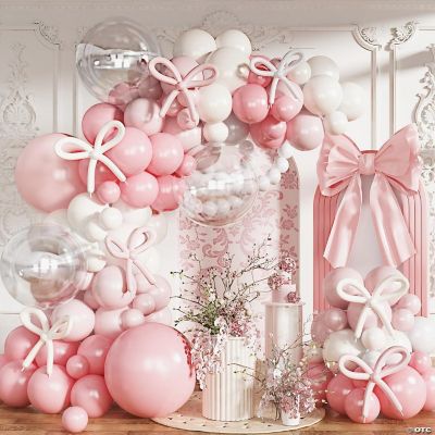 134pcs Baby Pink Bow Balloon Garland with 18" Pink Balloons & Long ...