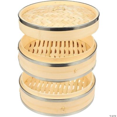 2-Tier Bamboo Steamer Basket with Steel Rings for Dumplings, Dim Sums ...