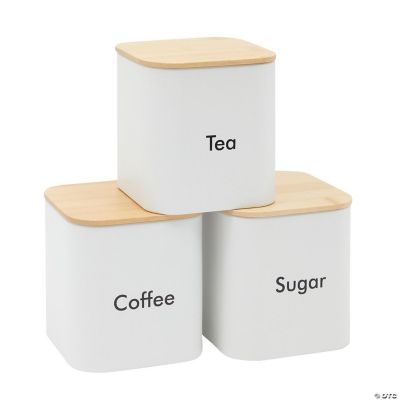 Coffee Tea Sugar Container Set - White Iron Kitchen Canister Set with ...