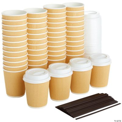 50 Pack Disposable Small Coffee Cups 8 oz, Kraft Paper Insulated ...