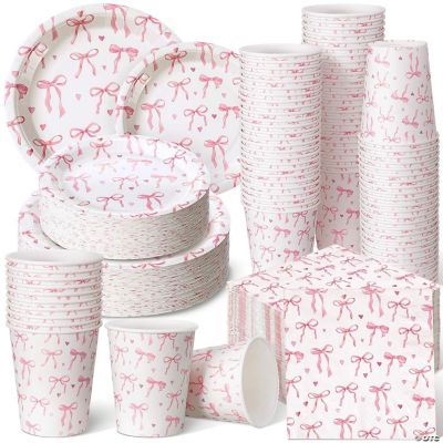 250 Pcs Coquette Bow Party Set, Pink Bow Plates, Napkins, and Tableware ...