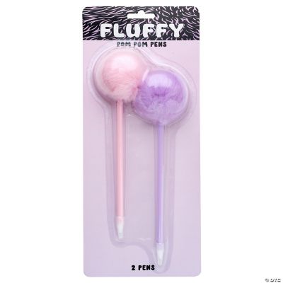 American Crafts Fluffy Pom Pom Pens 2/Pkg-Pink & Purple | Oriental Trading